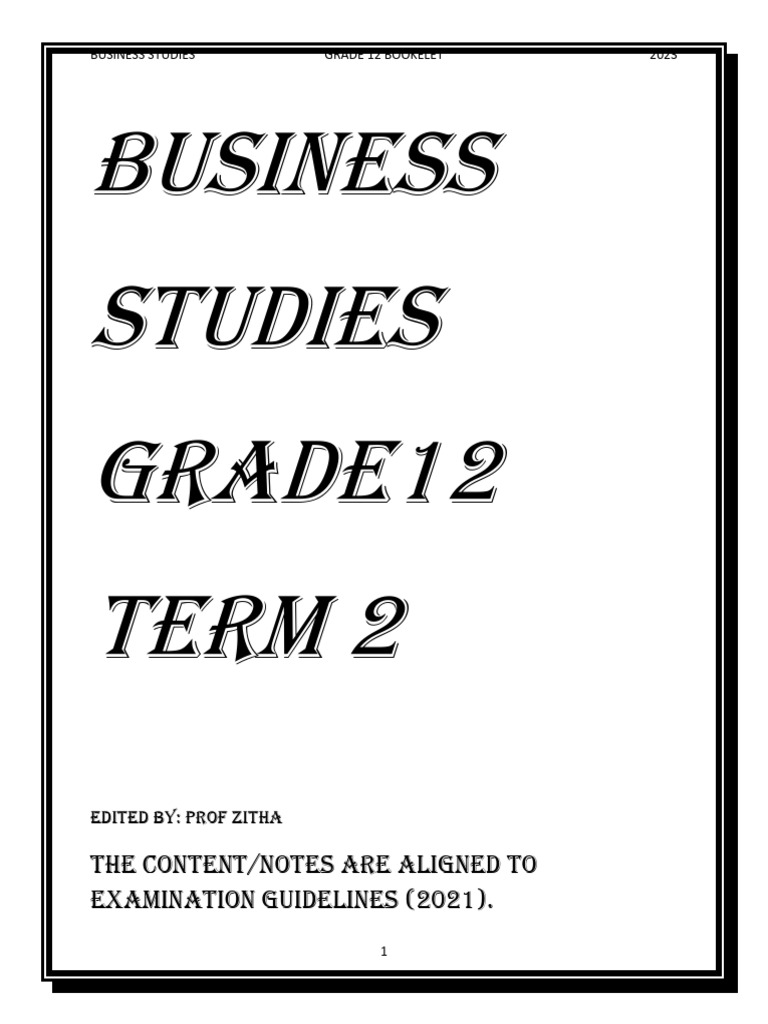 Business Studies Grade 12 Term 2 Notes 2023 | PDF