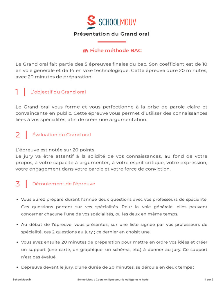 Presentation Du Grand Oral - Fiche Methode Bac | PDF