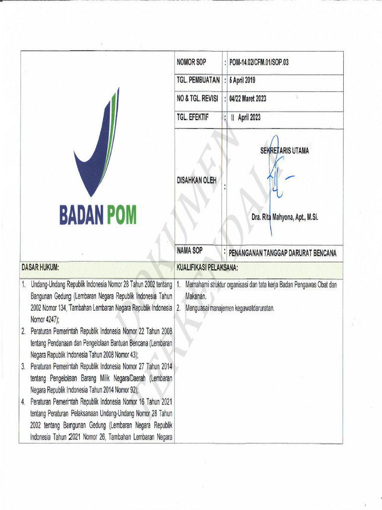 Balai-Besar-POM-di-Medan-Balai-Besar-POM-di-Medan-SOP - Prosedur Penanganan Tanggap Darurat ...