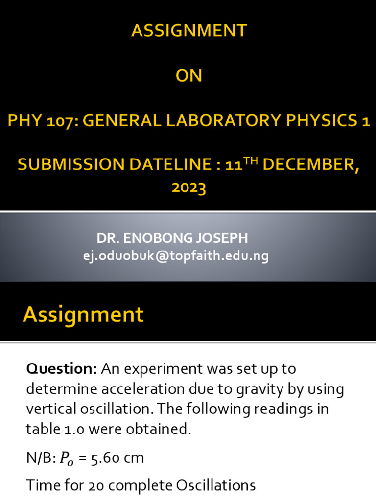 Phy 107 Assignment PDF | PDF