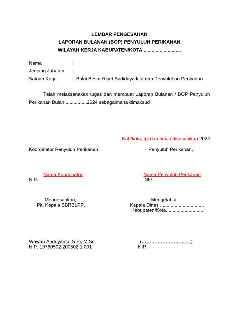 Lembar Pengesahan Laporan Bop | PDF