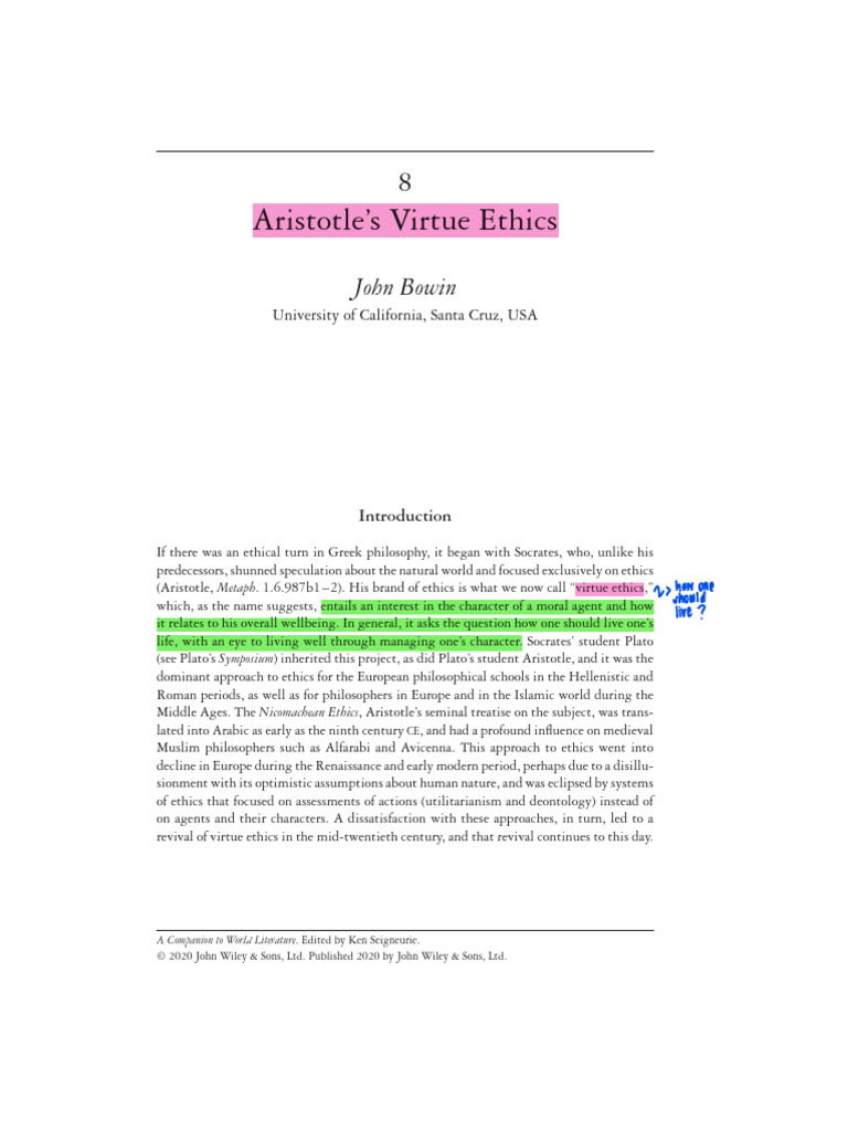 Aristotle Virtue Ethics | PDF