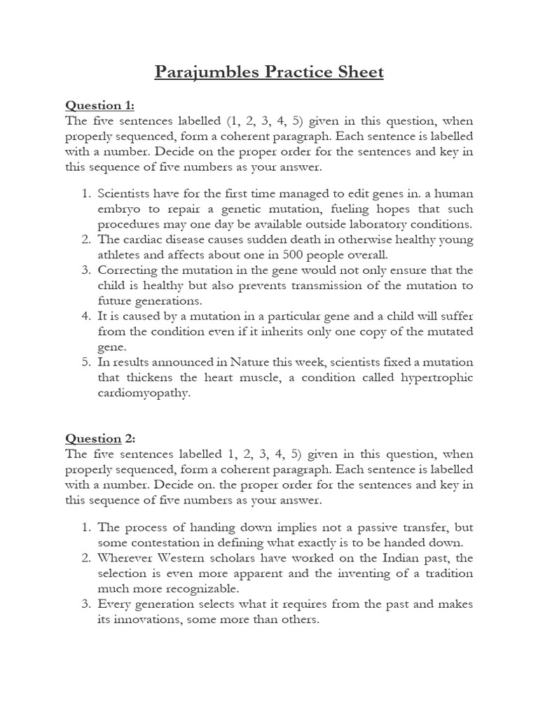 Parajumbles Practice Sheet - CAT | PDF