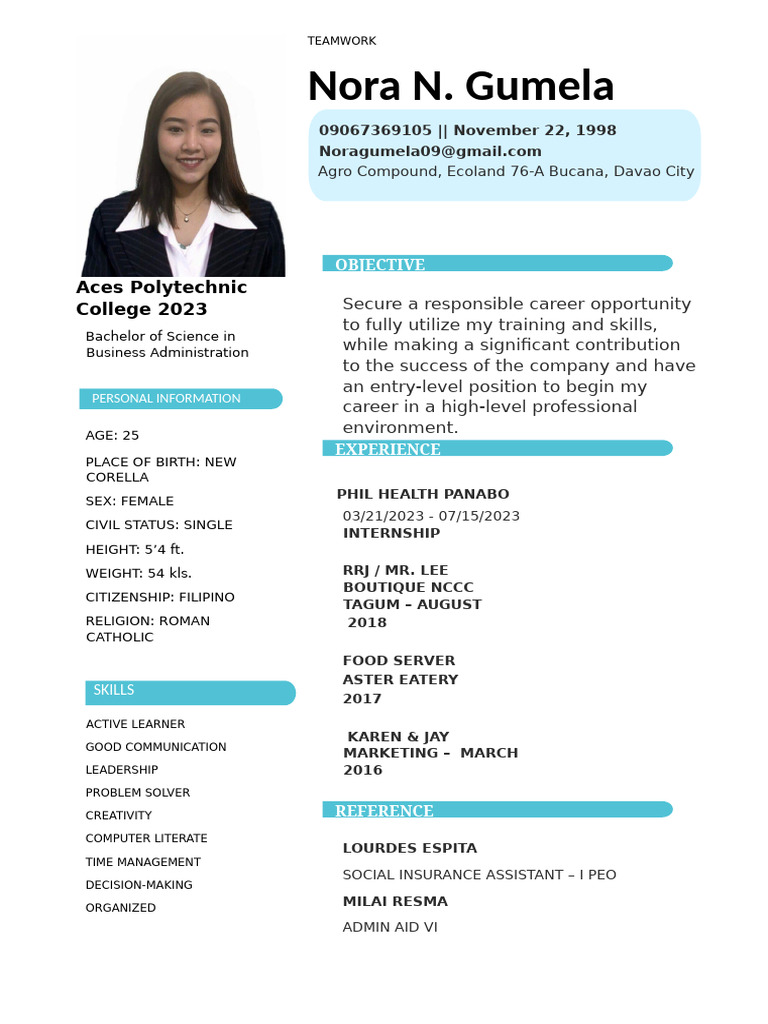 Nora Narbay Gumela Resume | PDF