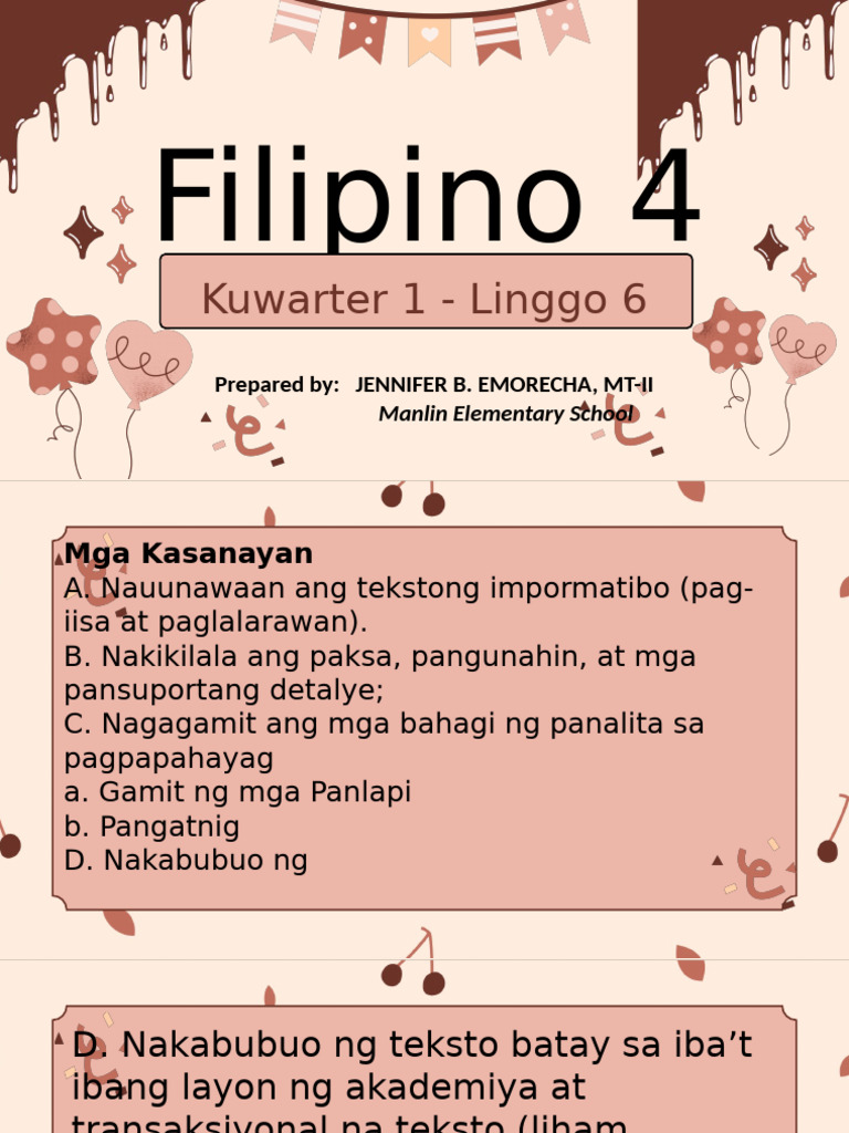 Filipino 4 Quarter 1 Week 6 | PDF