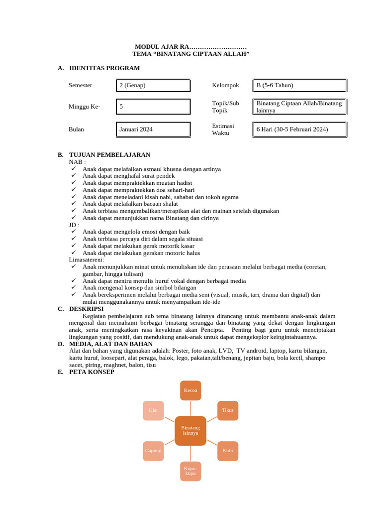 Contoh Modul Ajar B Tema 1 Sub Tema 5 | PDF