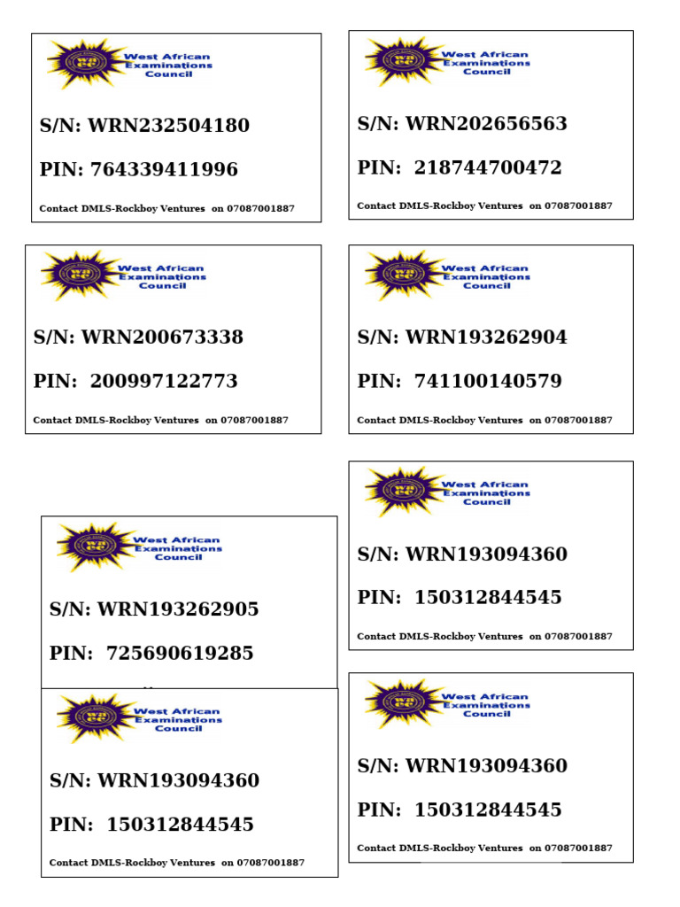 Waec Scratch Card 1 | PDF