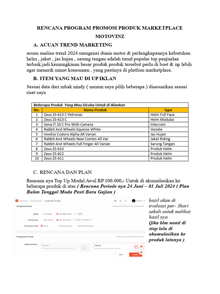 Rencana Program Promosi Produk Marketplace | PDF