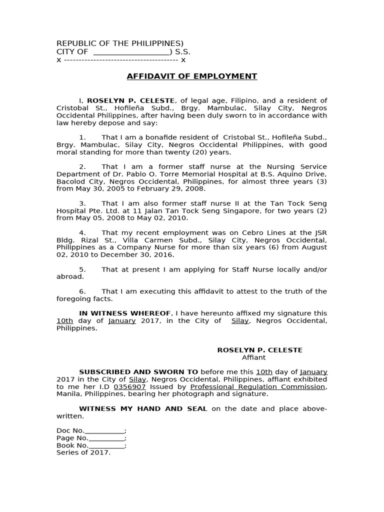 Affidavit Employment of Celeste | PDF | Wellness