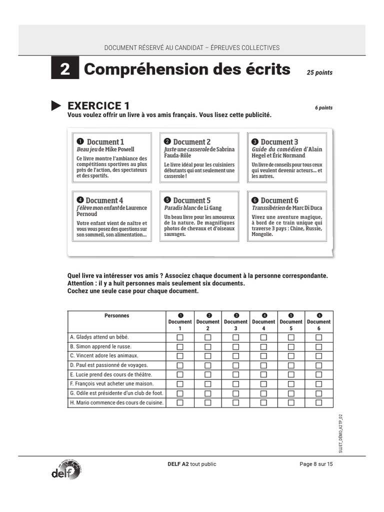 Compréhension Écrite DELF A2 | PDF