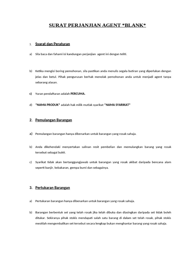 Surat Perjanjian Agent | PDF
