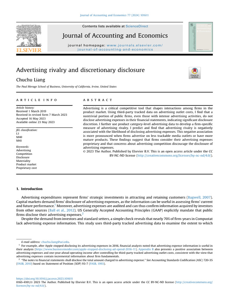 Advertising Rivalry and Discretionary Disclosure | PDF