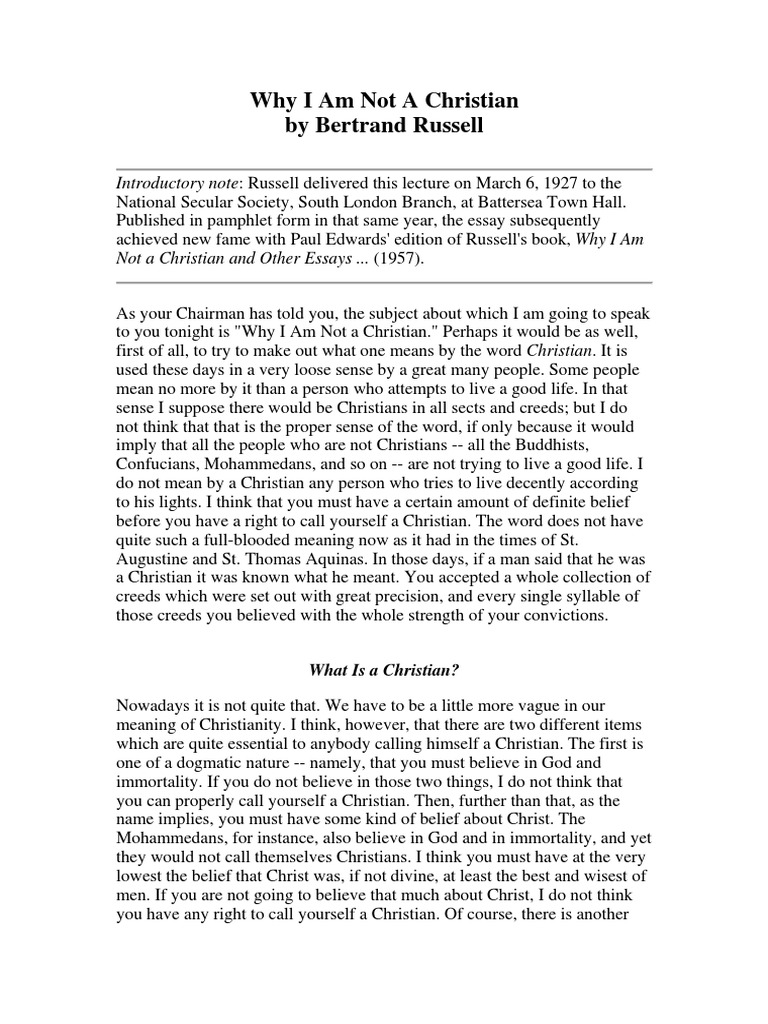 Why I'm Not A Christian | PDF | Reason | Argument