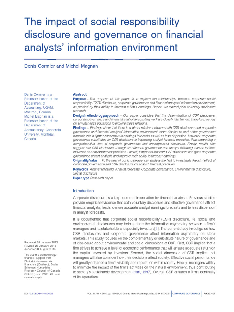 The Impact of Social Responsibility Disclosure and Governance On ...