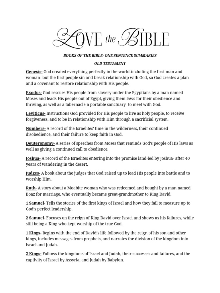 Summary of Each Book of The Bible | PDF
