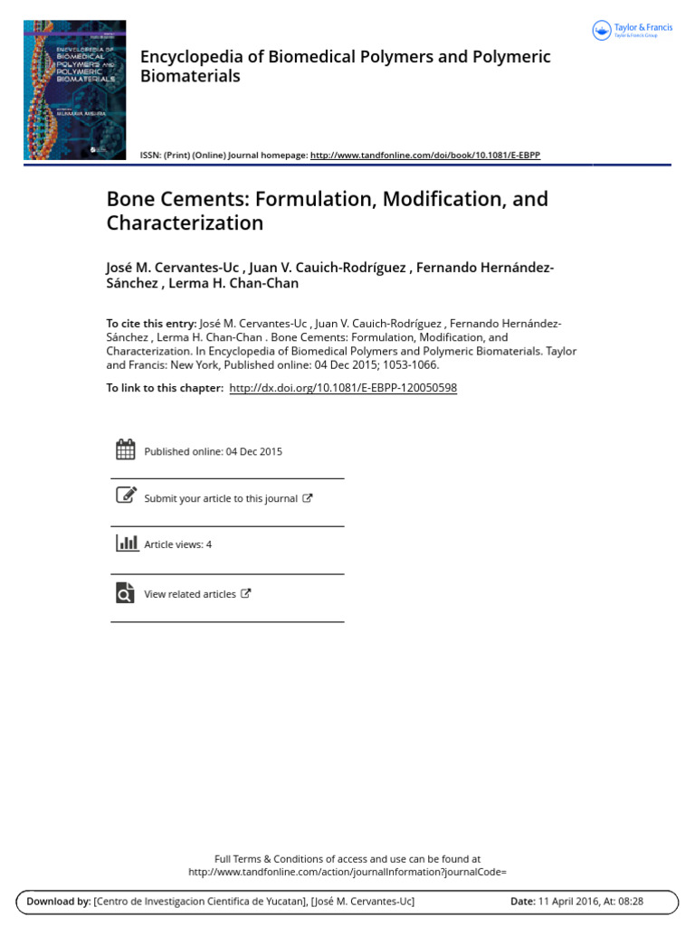 Enciclopedia Bone Cements Formulation Modificationand Characterization | PDF