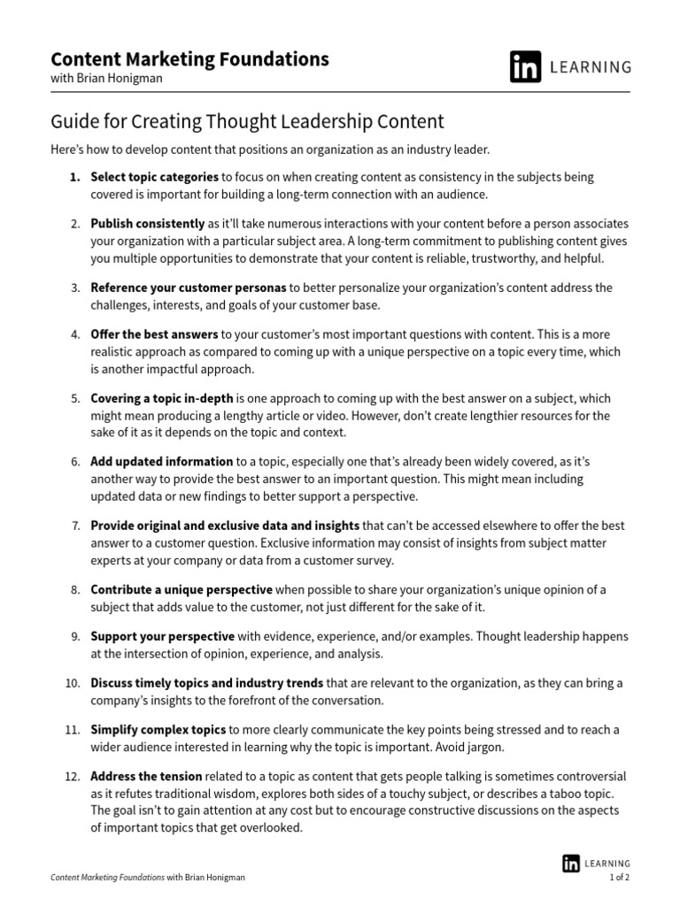 Guide For Creating Thought Leadership Content | PDF