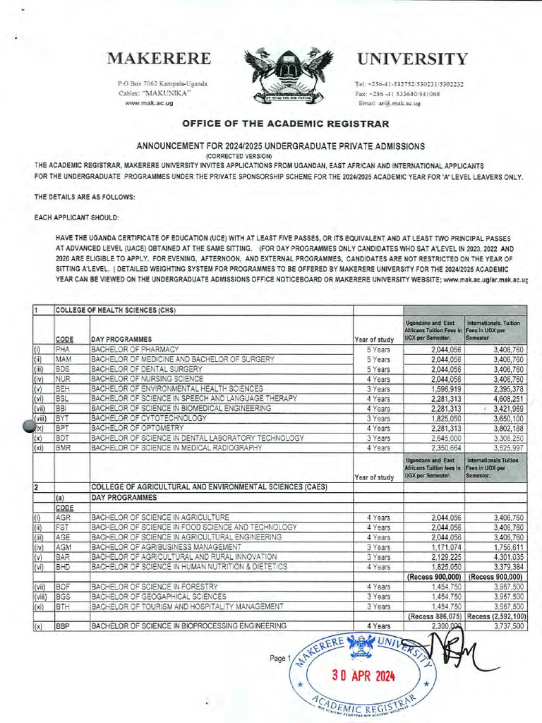 ADVERT Undergraduate Call Forapplications Undergraduate Programs 2024 ...