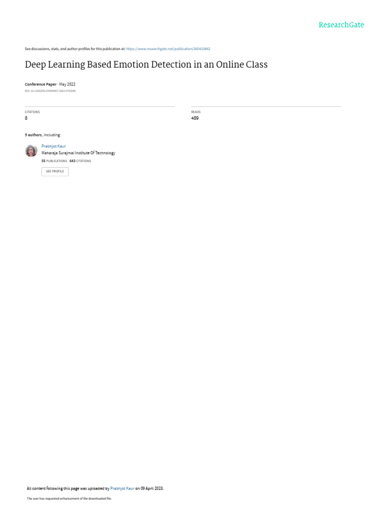 2022 Deep Learning Based Emotion Detection in An Online Class | PDF 2022 Deep Learning Based Emotion Detection in An Online Class | PDF