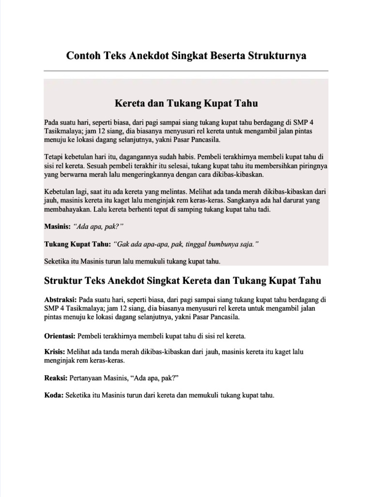 PDF Contoh Teks Anekdot Singkat Beserta Strukturnya - Compress | PDF