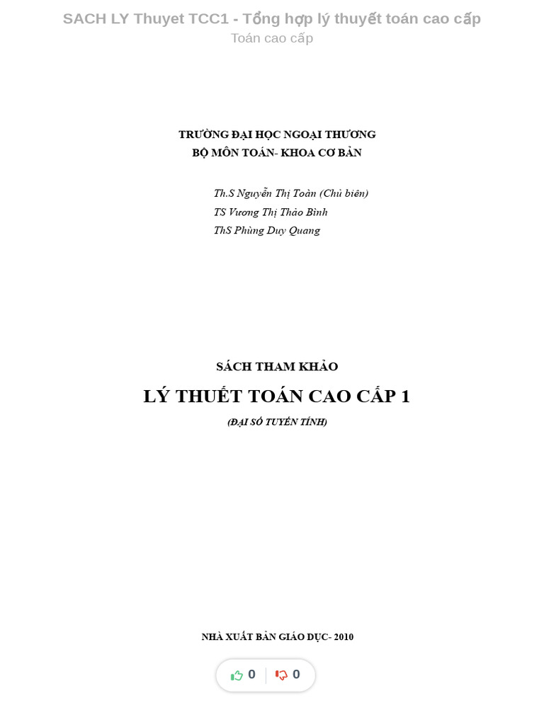 Lý thuyết TCC 1 - Nguyễn Thị Toàn | PDF