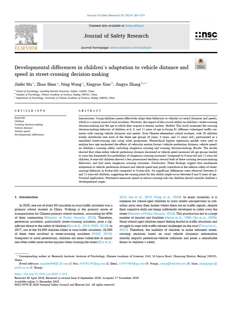 Developmental Differences in Children S Adaptation To Vehi - 2024 - Journal of S | PDF