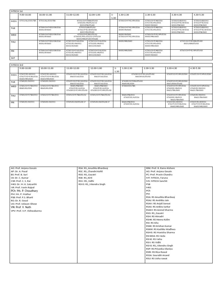 Time Table Usict Academic Session 2024-25 | PDF