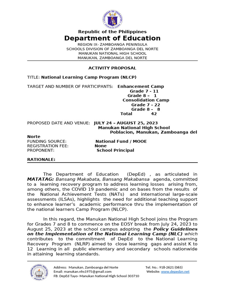 Proposal-on-National-Learning-Camp-1 | PDF