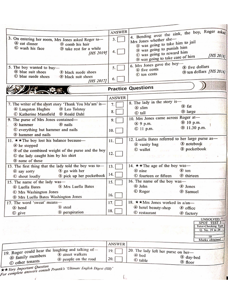 Thank you ma'am MCQ | PDF