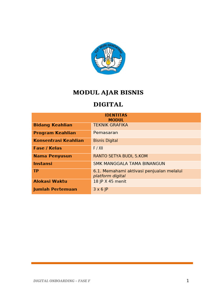 XII Modul-Ajar-Bisnis-Digital-Digital-Onboarding-Fase-F | PDF