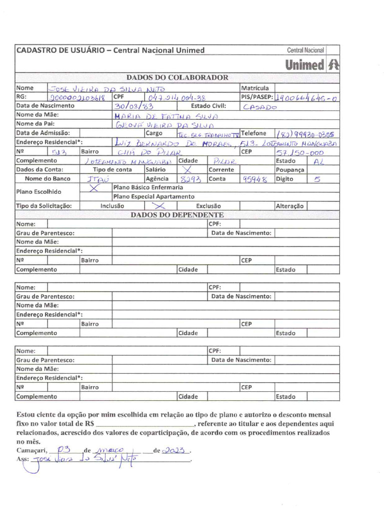 Formulário Adesão Unimed | PDF