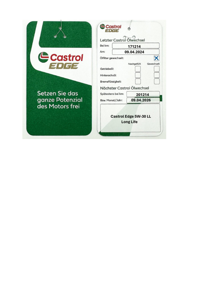 Castrol Service Card | PDF