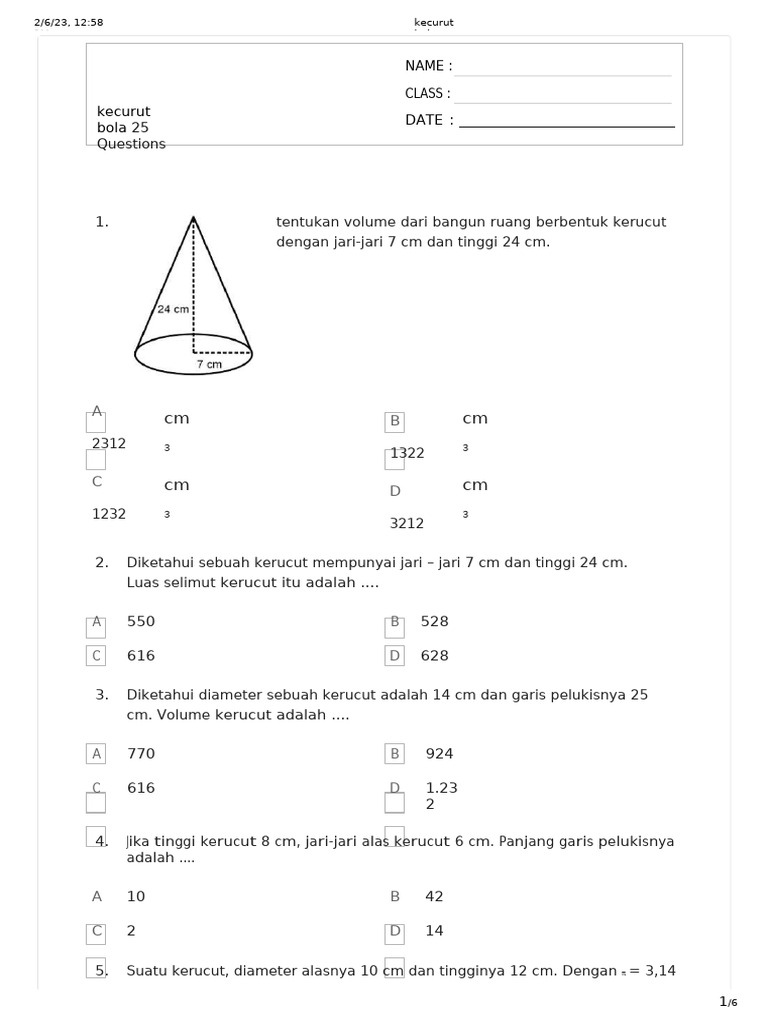 Latihan Soal KERUCUT BOLA | PDF