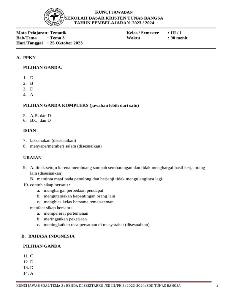 KJ PH TEMA 3 Kelas 3 Fix | PDF