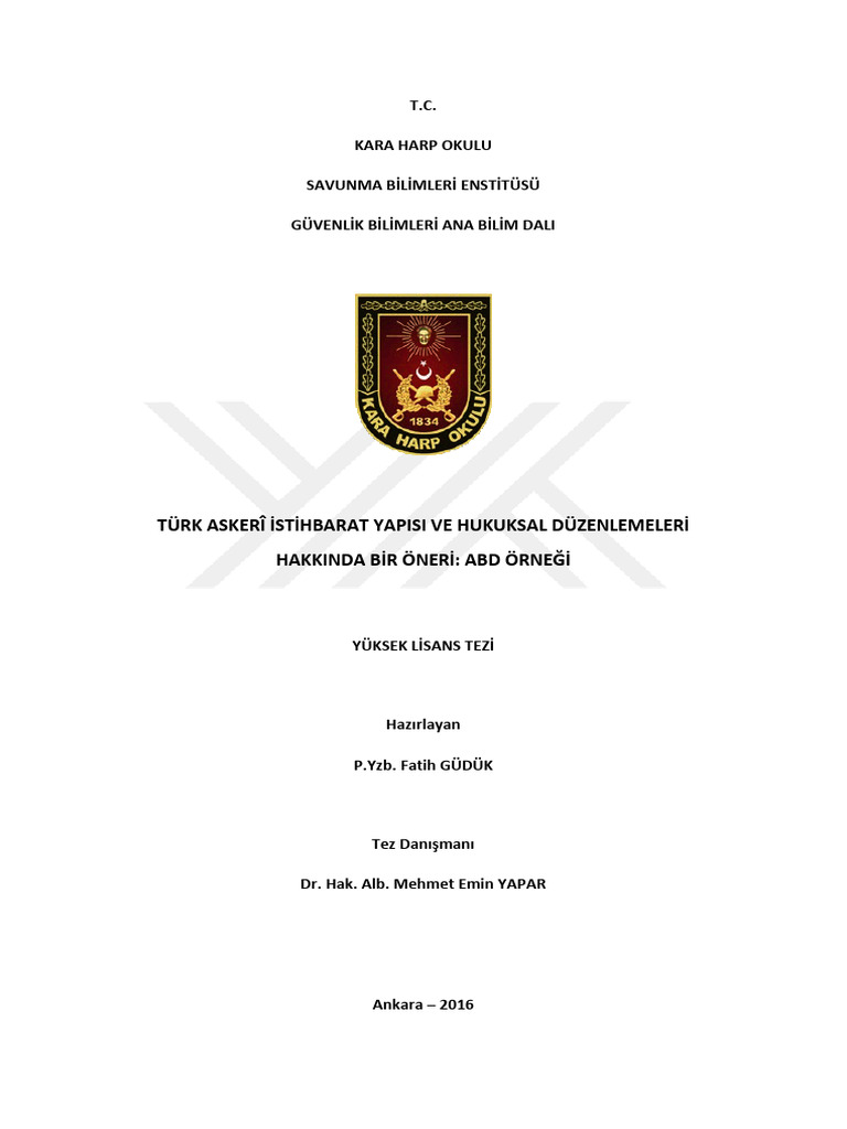 Turkish Military Intelligence Structure and Legal Regulations 2016 | PDF