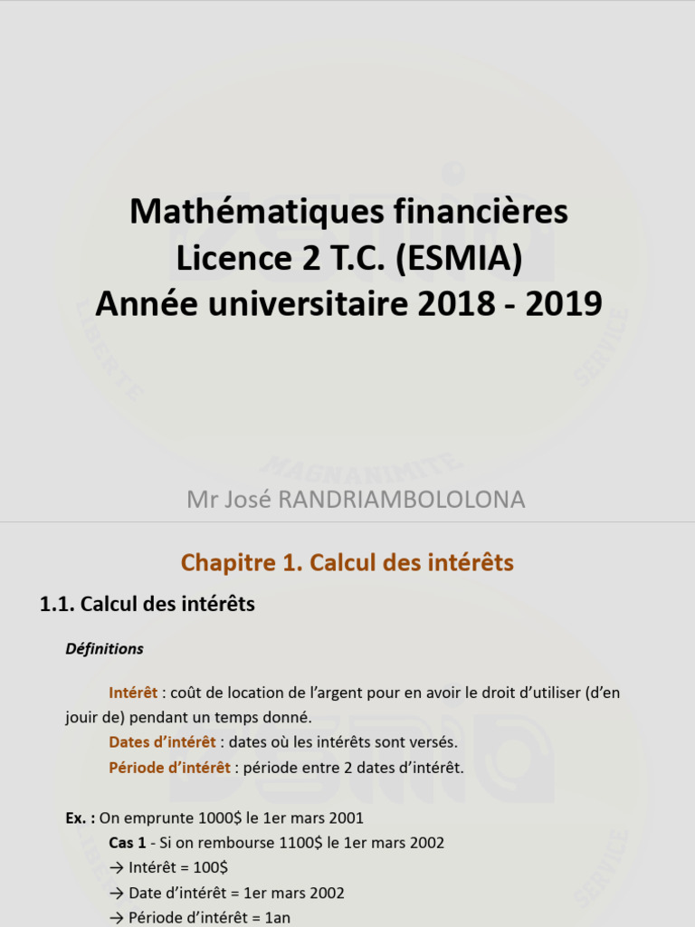 A Diff Mathematiques Financieres l2 Esmia 1 | PDF