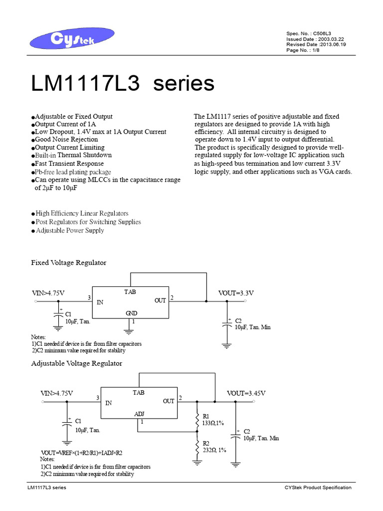 Datasheet LM1117-1 - 5L3 | PDF