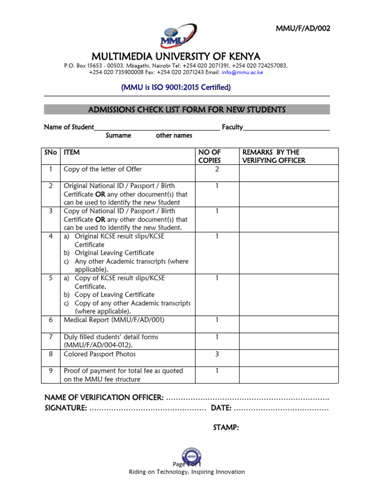 002 - Admission Checklist-1 | PDF