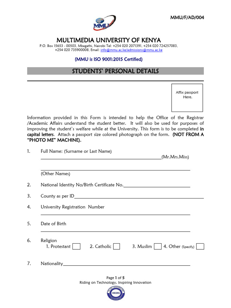 004 - Students Personal Details-1 | PDF