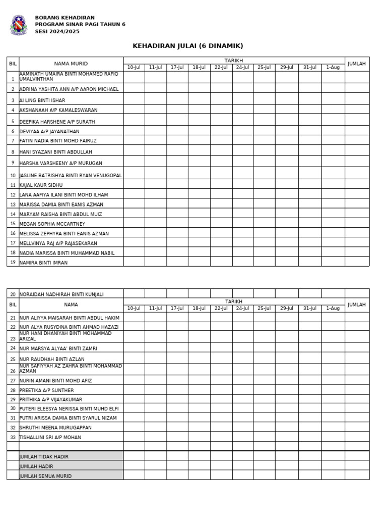 KEHADIRAN KEJOHANAN SUKAN TAHUNAN CJP (2024) | PDF