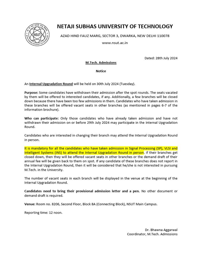 Notice - Internal Upgradation Round | PDF