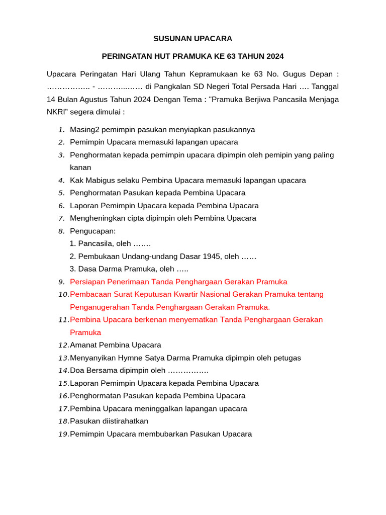 Susunan Upacara Hut Pramuka | PDF