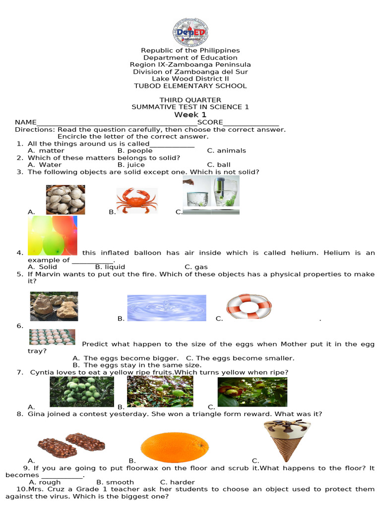 Summative Test Grade 1 Written and Performance Test | PDF