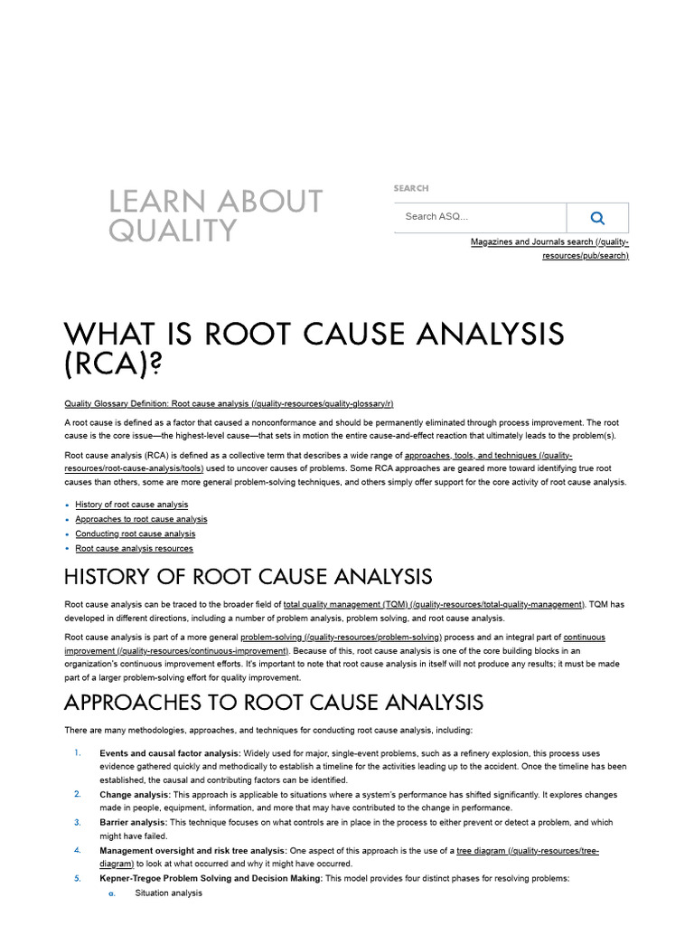 What Is Root Cause Analysis (RCA) - ASQ | PDF