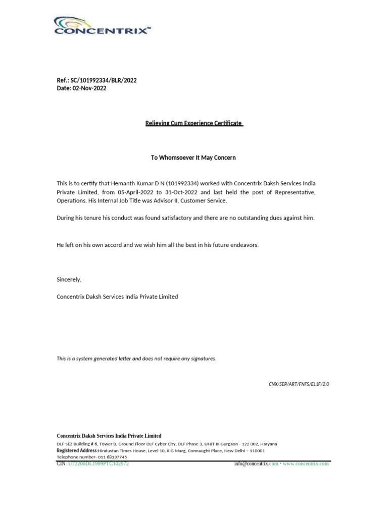 Experience Letter | PDF