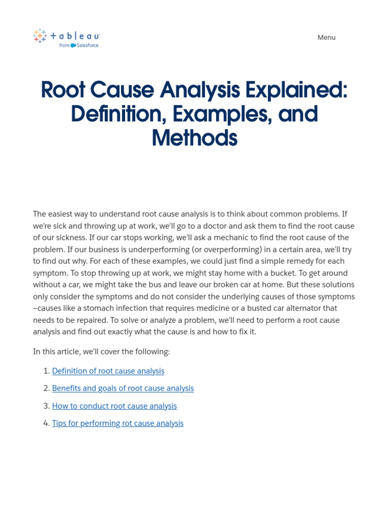 Root Cause Analysis - Definition, Examples & Methods - Tableau | PDF