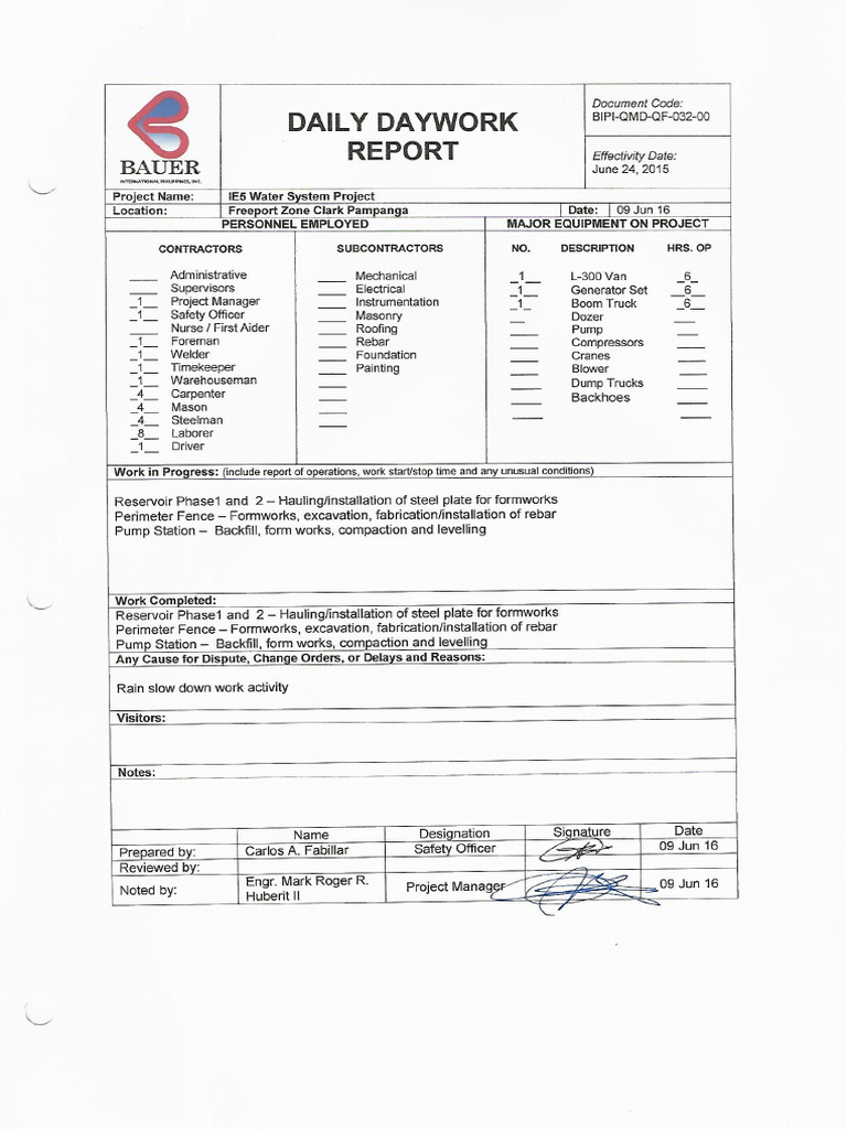 Daily Daywork Report 09-30 Jul 16 | PDF