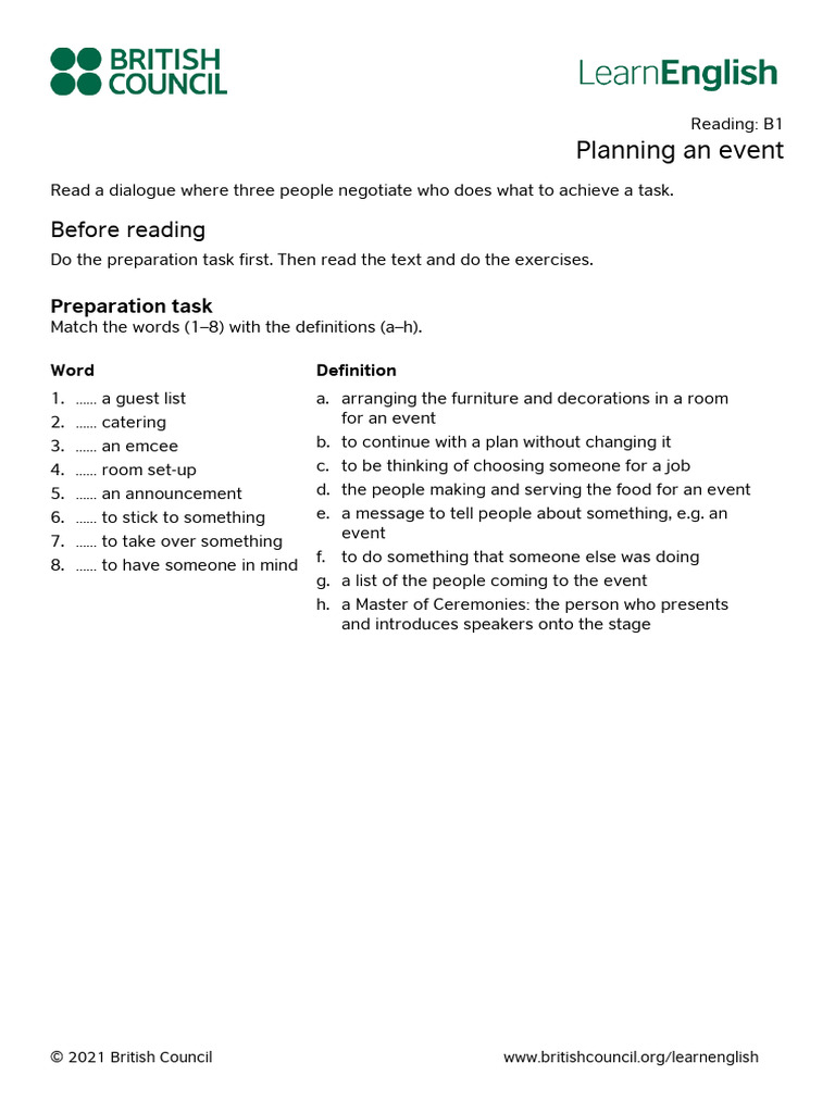 Planning An Event B1 Pdf