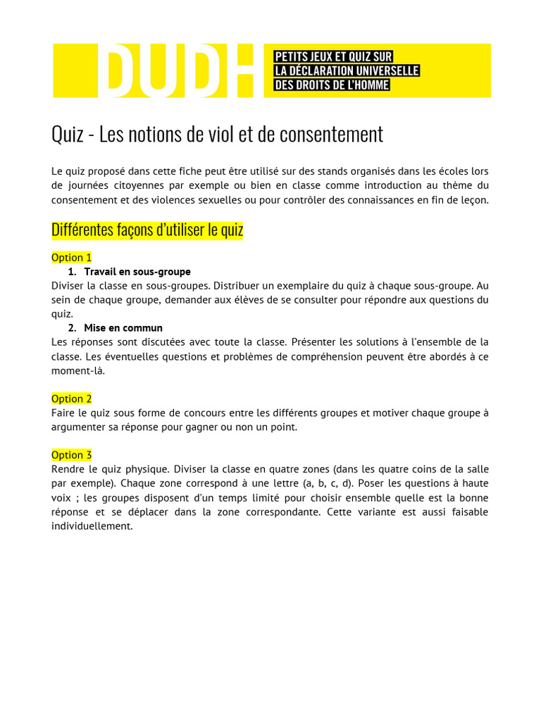 Fiche Quiz - Viol Consentement | PDF