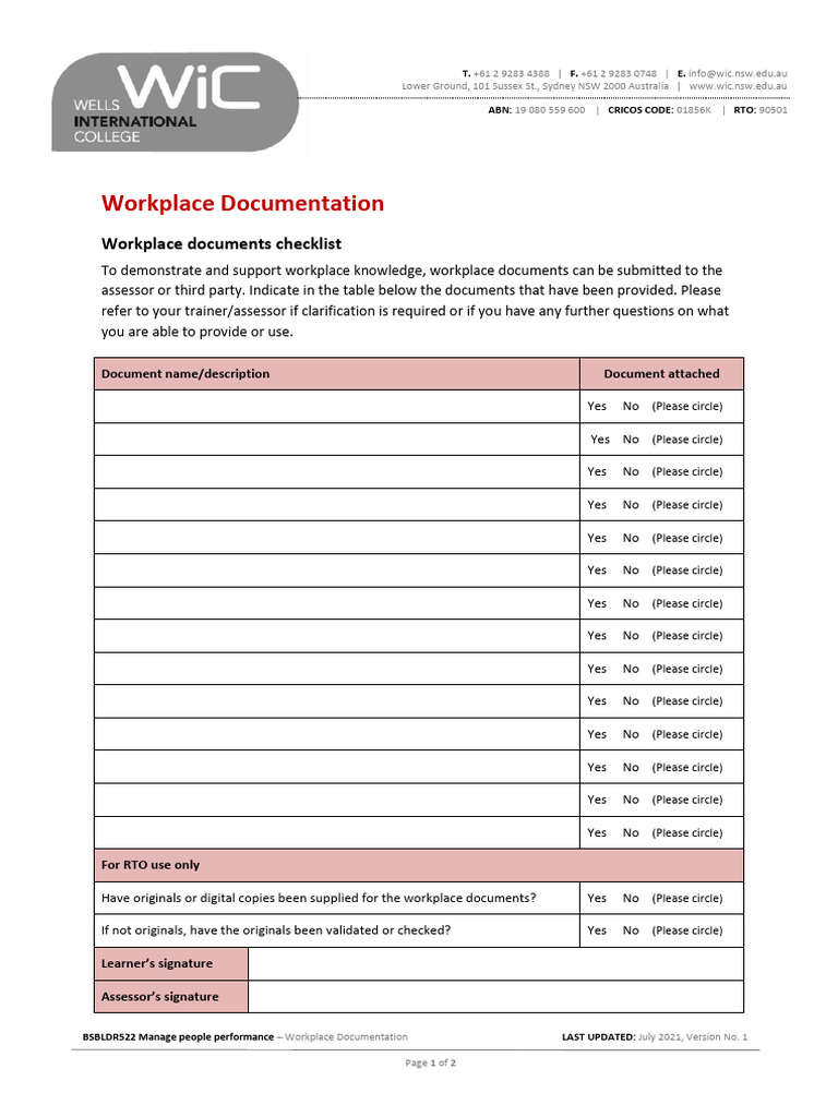 Workplace Documentation V1.0 | PDF